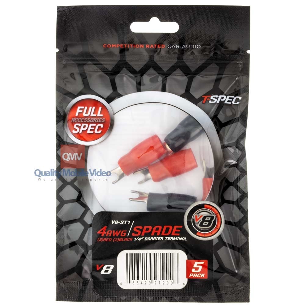 T-Spec V8-ST2 V8 Series 8 Gauge #10 Crimp Nickel Plated Spade Terminals ...